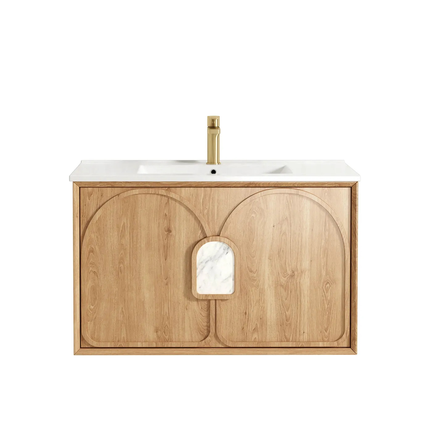 Otti Laguna 900mm Natural Oak Vanity With Slimline Ceramic Gloss White Top